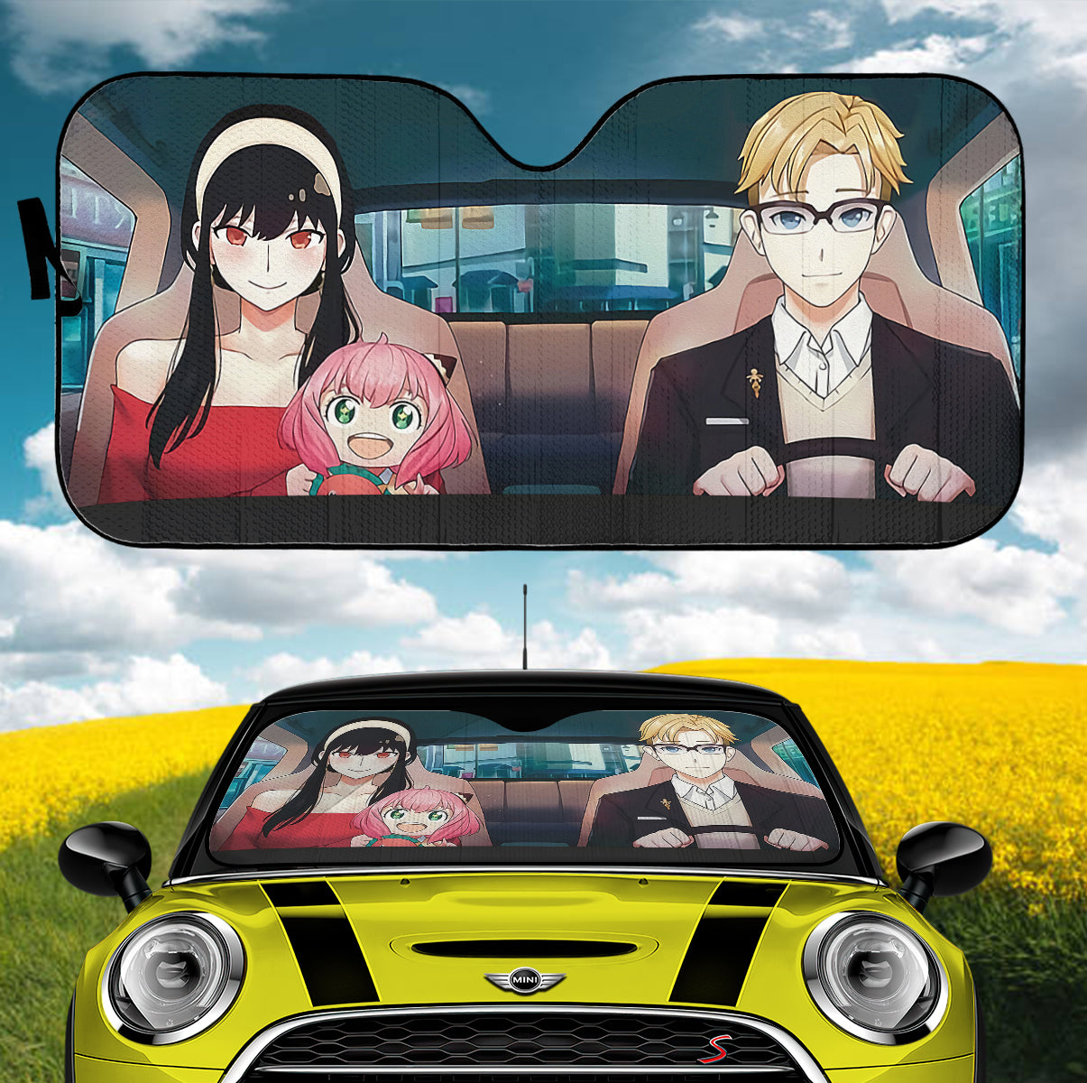 Spy x Family Anime Driving Cute Car Auto Sunshades