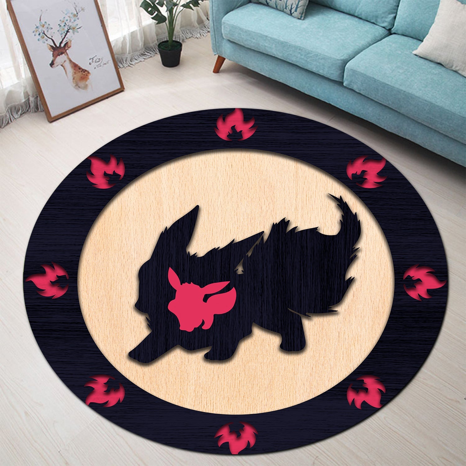 Flareon Eevee Pokemon Evolution Round Rug