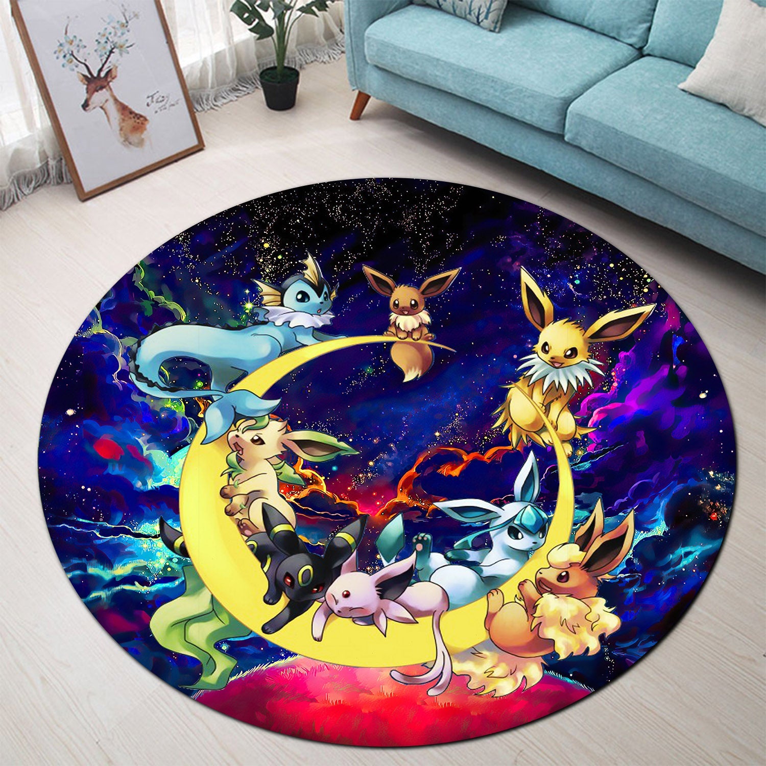 Eevee Evolution Pokemon Family Love You To The Moon Galaxy Round Carpe