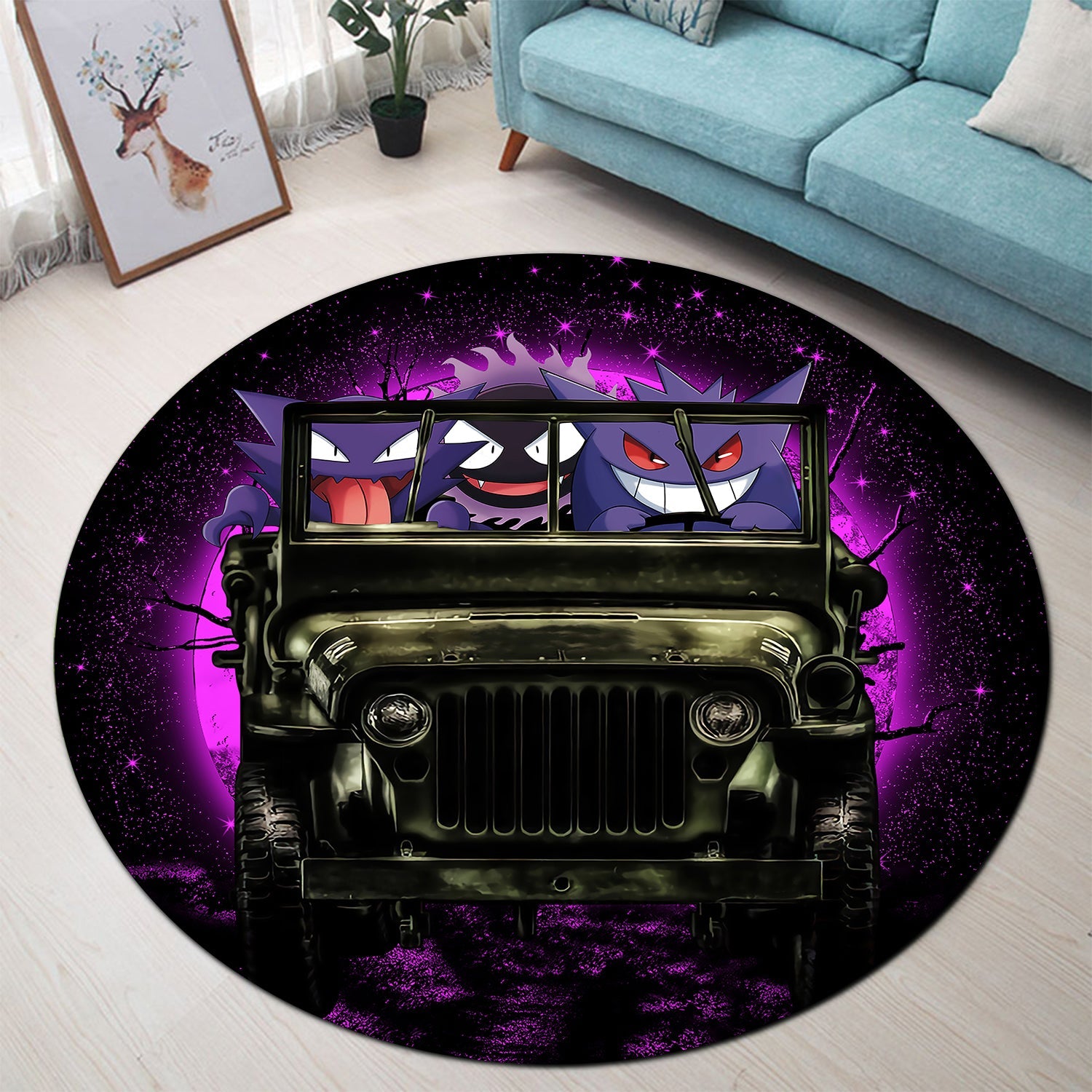 Gengar Pokemon Ghost Moonlight Halloween Round Carpet Rug Bedroom Livi