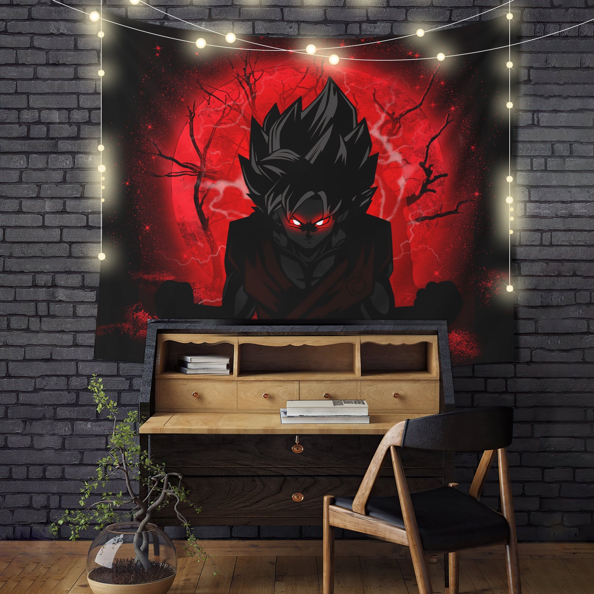 Goku Saiyan Evil Moonlight Tapestry Room Decor
