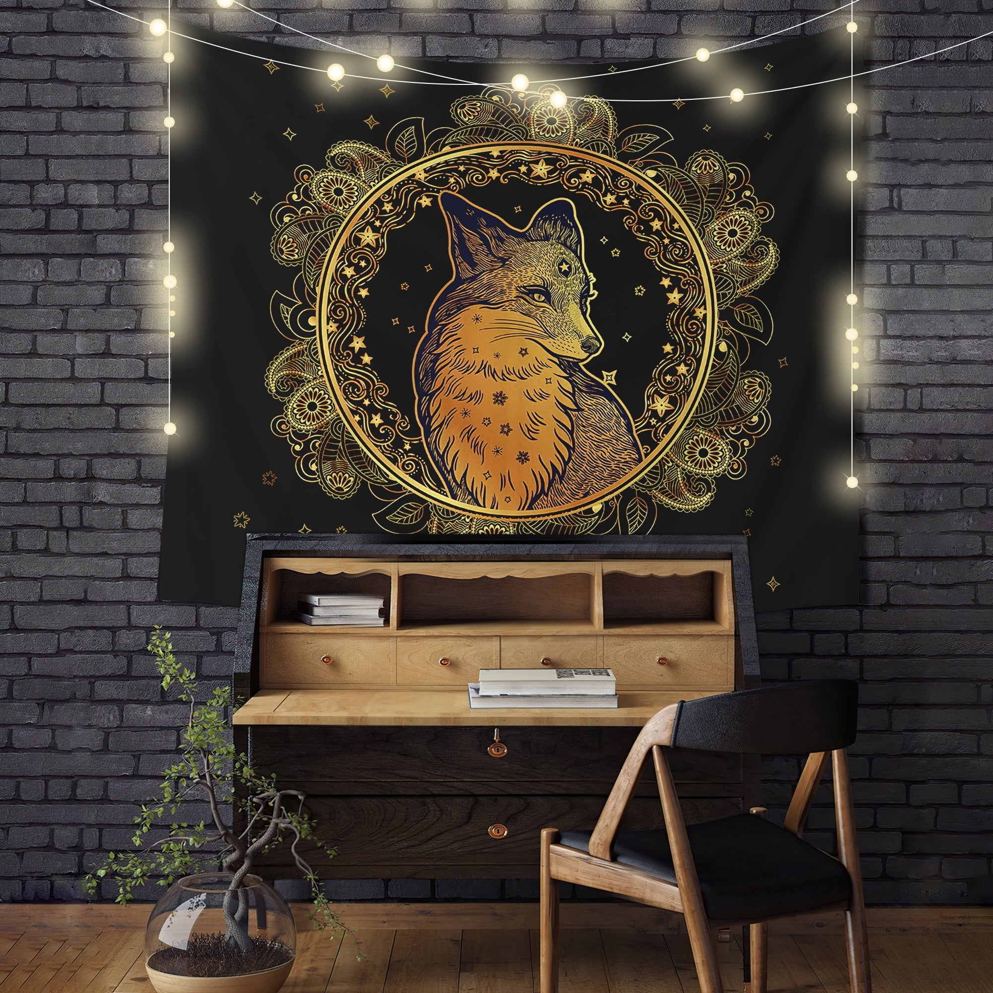 Mandala Fox Tapestry