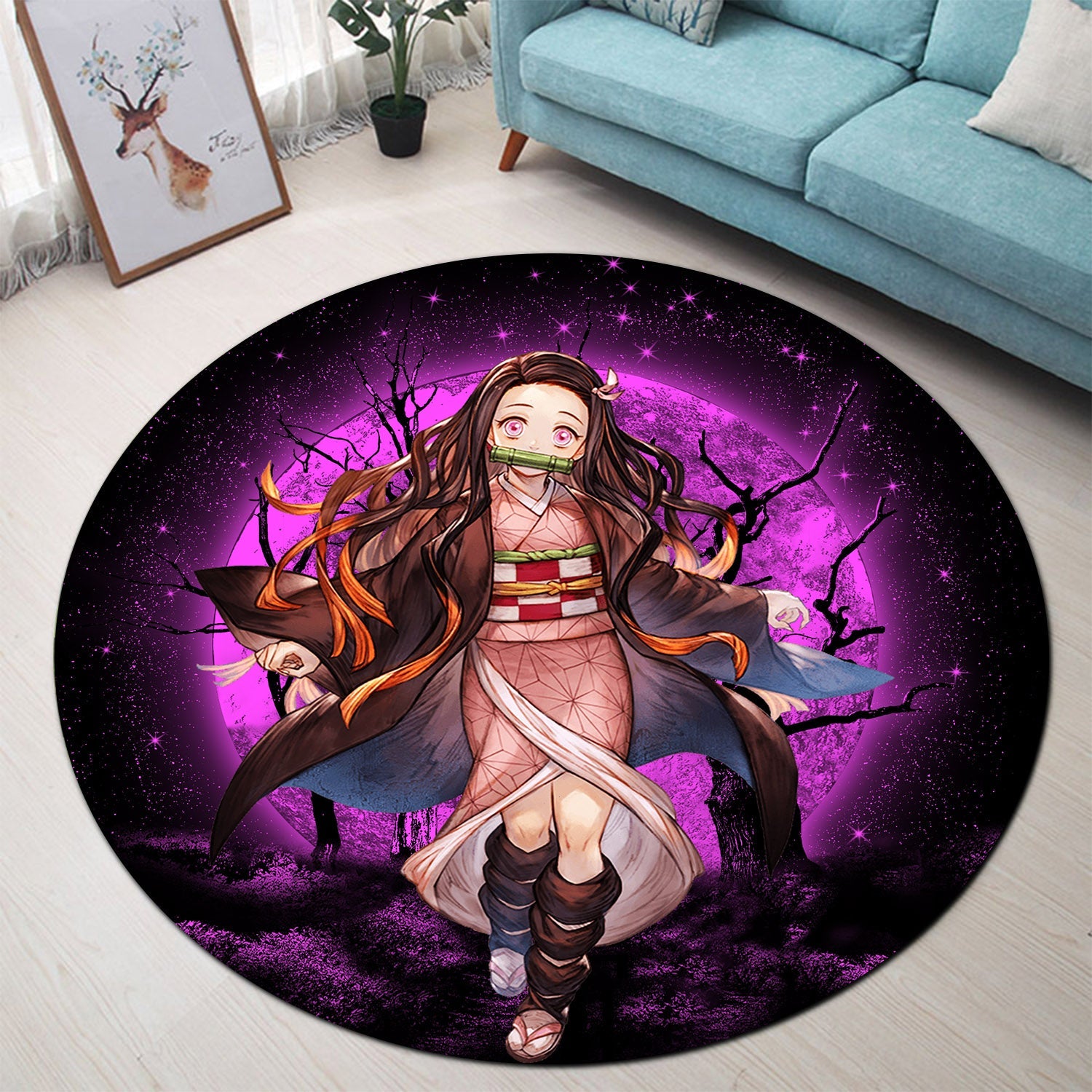 Nezuko Moonlight Round Carpet Rug Bedroom Livingroom Home Decor