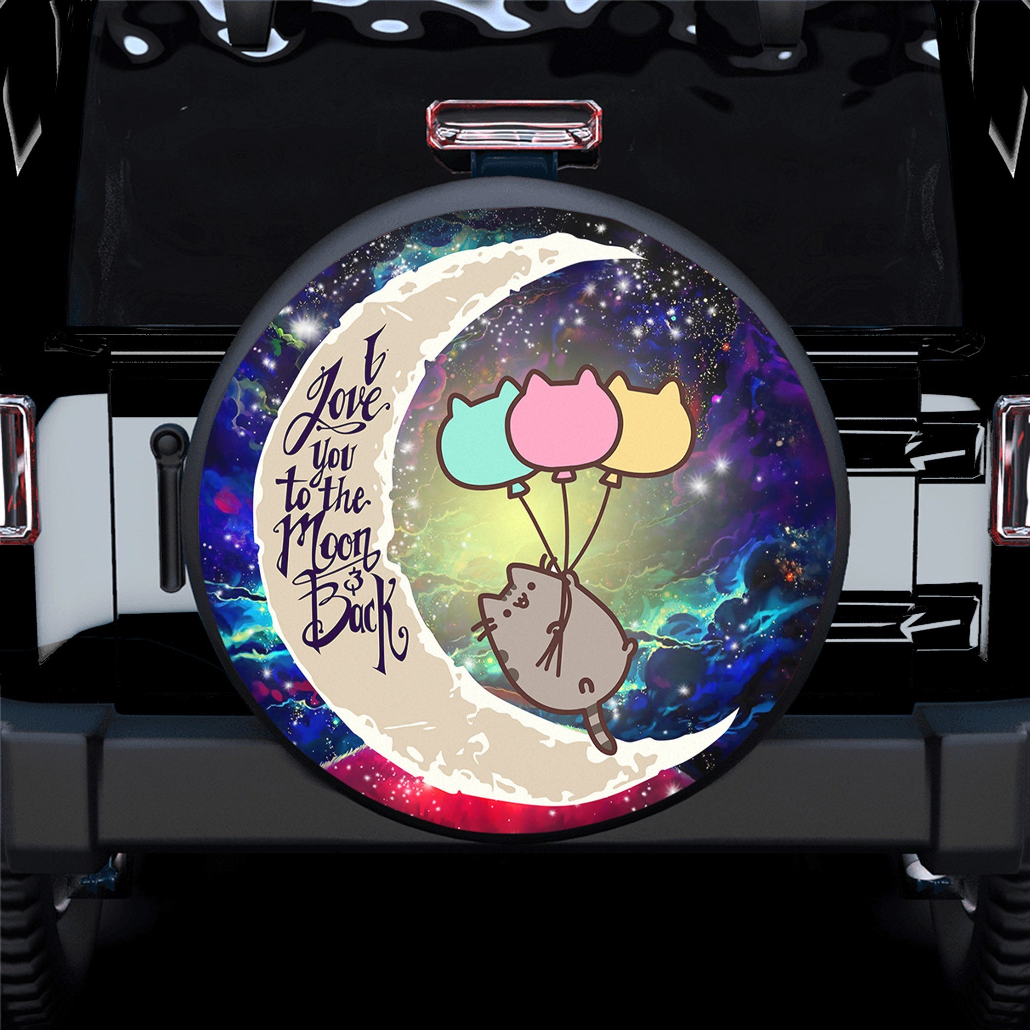 Pusheen Cat Love You To The Moon Galaxy Spare Tire Cover