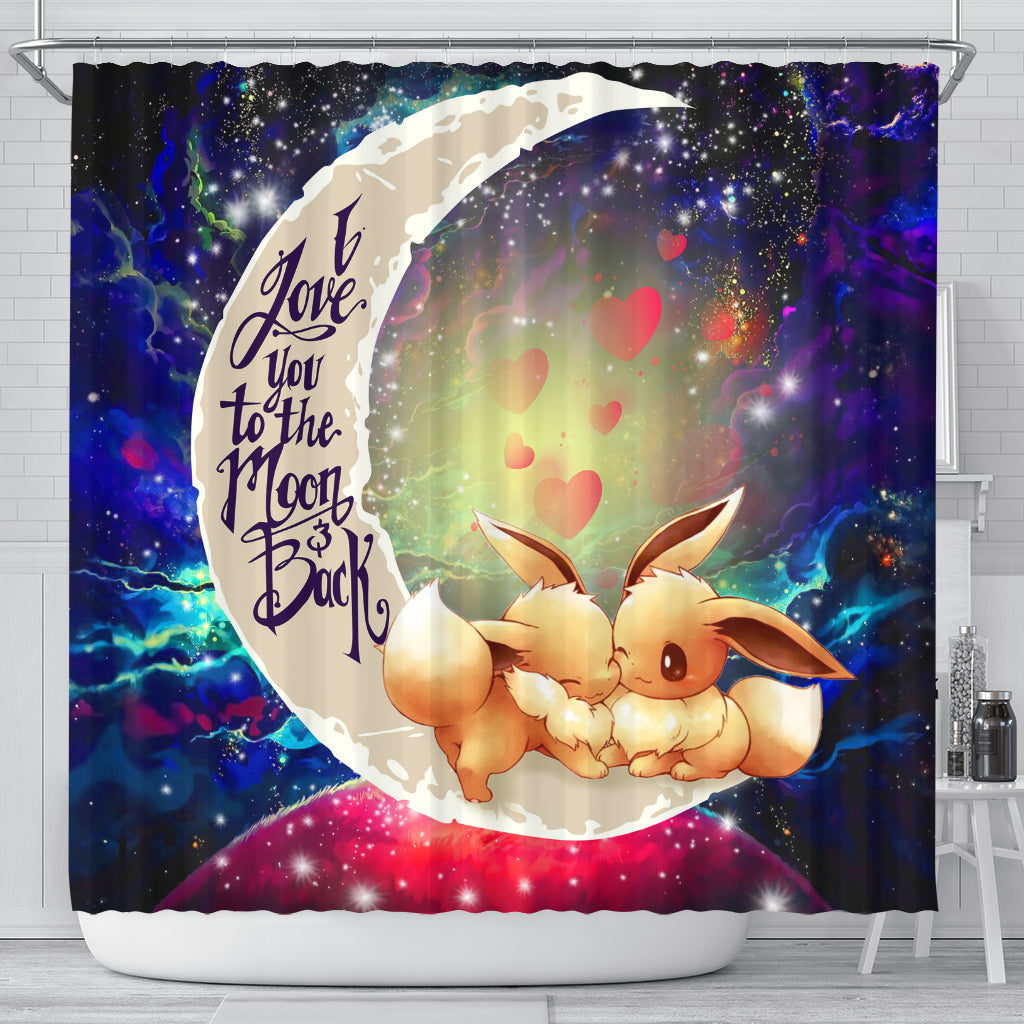Cute Eevee Pokemon Couple Love You To The Moon Galaxy Shower Curtain