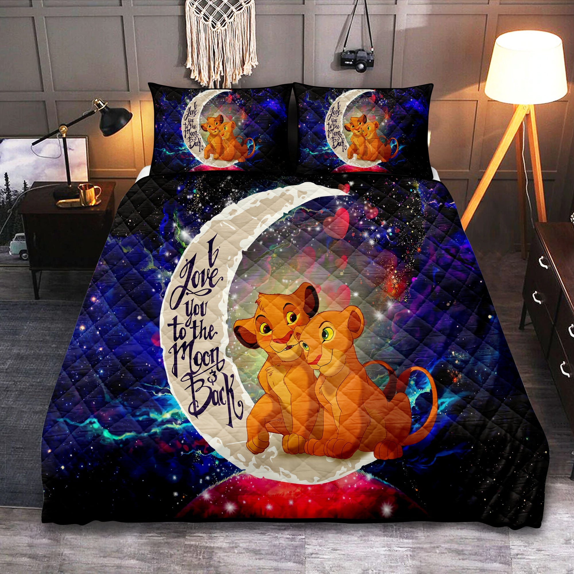 Lion King Simba Nala Love You To The Moon Galaxy Quilt Bed Sets