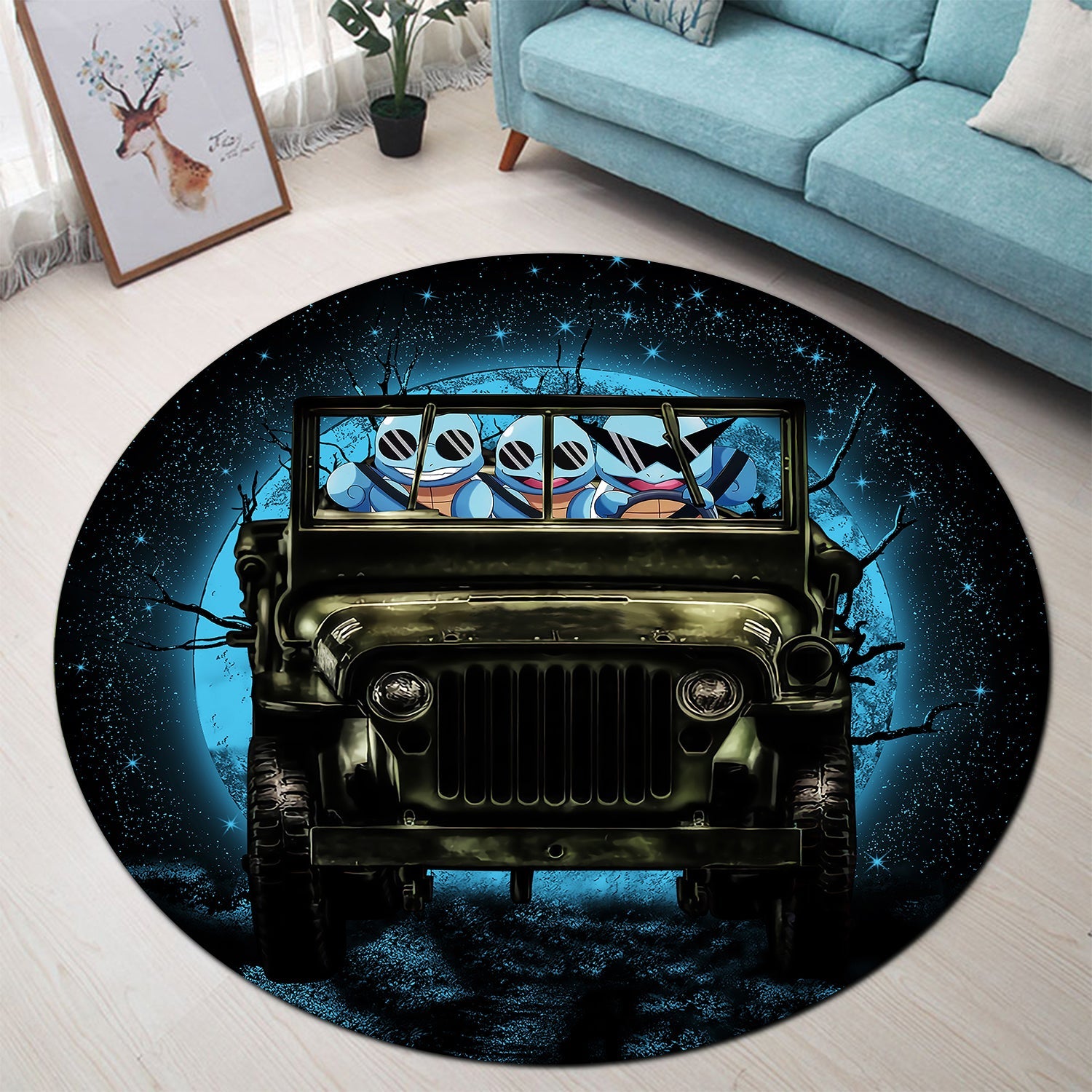 Squirtle Gangster Pokemon Moonlight Halloween Round Rug